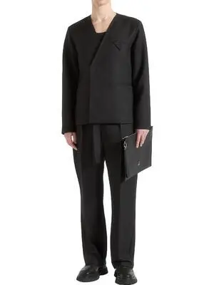 Manière De Voir Colin Collarless Double Breasted Minimal Blazer - Black