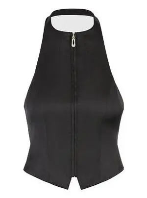 Manière De Voir Claudette Satin Halterneck Top - Black