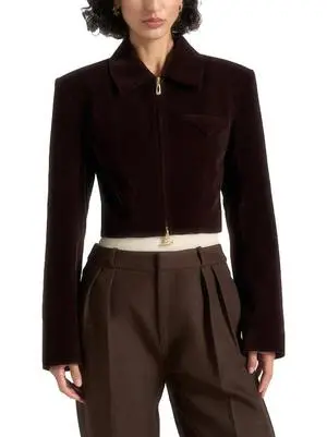 Manière De Voir Adina Velvet Cropped Jacket - Brown