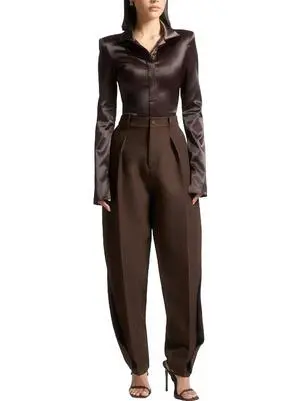 Manière De Voir Louise Satin Shirt Bodysuit - Brown