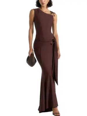 Manière De Voir Rania Asymmetric Draped Midaxi Dress - Brown