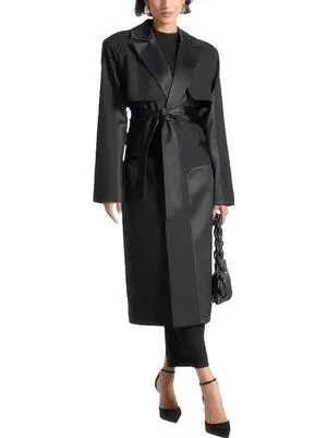 Manière De Voir Ilona Tailored Satin Trench Coat - Black