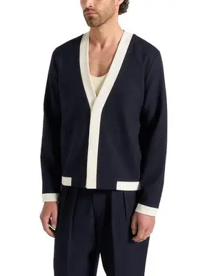 Manière De Voir Tailored Cardigan With Contrast Placket - Navy/white