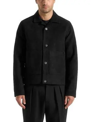 Manière De Voir Michel Suede Jacket With Revere Collar - Black