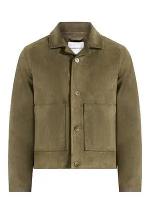 Manière De Voir Michel Suede Jacket With Revere Collar - Olive