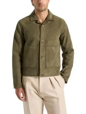 Manière De Voir Michel Suede Jacket With Revere Collar - Olive
