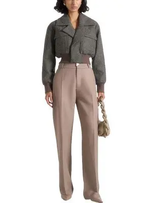 Manière De Voir Herringbone Wool Lapel Bomber Jacket - Grey