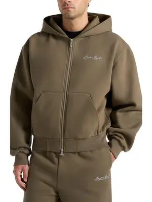 Manière De Voir Relaxed Fit Zip Hoodie - Olive