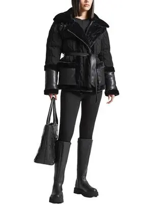 Manière De Voir Tara Knit And Plush Puffer Biker Jacket - Black