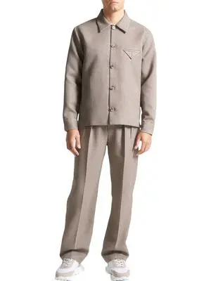 Manière De Voir Leo Textured Tailored Long Sleeve Overshirt Taupe