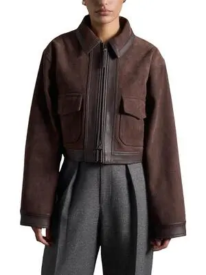 Manière De Voir Suede And Pebbled Leather Jacket - Brown
