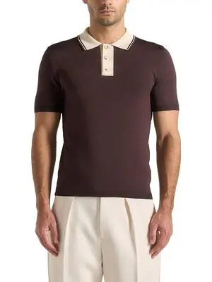 Manière De Voir Roux Contrast Detail Luxe Knit Polo Shirt - Brown