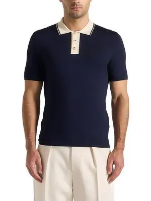 Manière De Voir Roux Contrast Detail Luxe Knit Polo Shirt - Navy