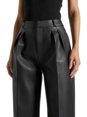 Manière De Voir Leather Pleat Front Trousers - Black