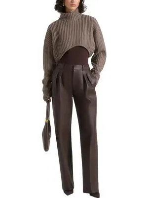 Manière De Voir Leather Pleat Front Trousers - Brown