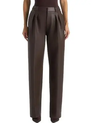 Manière De Voir Leather Pleat Front Trousers - Brown
