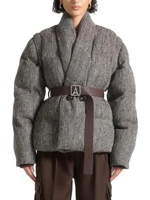 Manière De Voir Inez Herringbone Wool Wrap Puffer Jacket - Brown