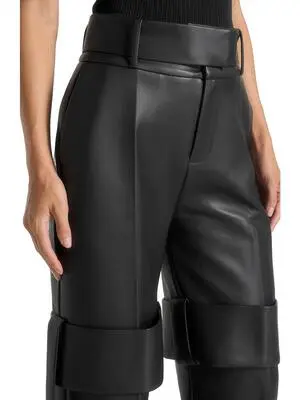 Manière De Voir Leather Belted Strap Detail Trousers - Black