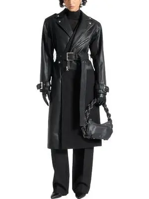 Manière De Voir Ayleen Vegan Leather Biker Trench Coat - Black