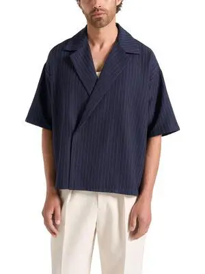 Manière De Voir Abel Boxy Pinstripe Double Breasted Shirt - Navy