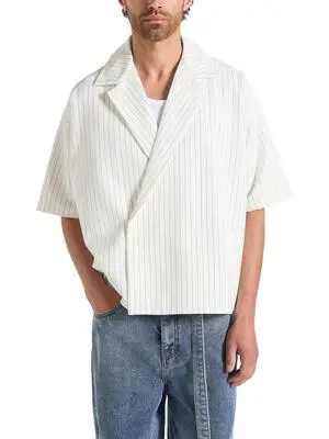 Manière De Voir Abel Boxy Pinstripe Double Breasted Shirt - White