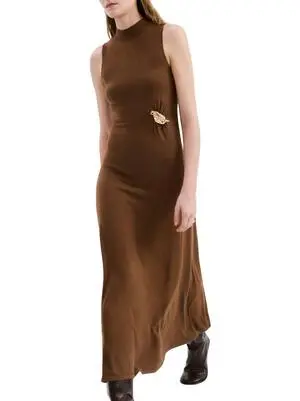 Mango Mock Neck Knit Maxi Dress - Caramel
