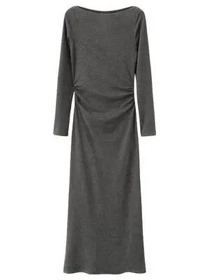 MANGO Ruched Long Sleeve Knit Maxi Dress