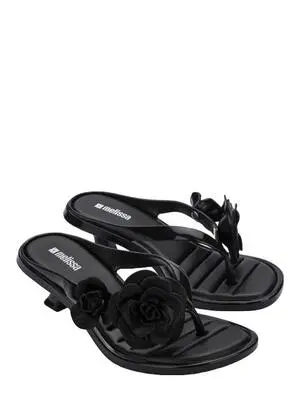 Melissa Petals Kitten Heel Flip Flop - Black