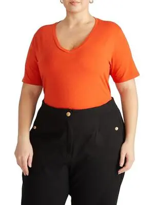 Universal Standard V-neck Tee - Orange Flame