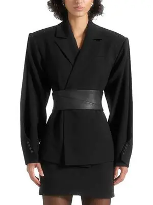 Manière De Voir Marie Wool Twist Sleeve Belted Blazer - Black