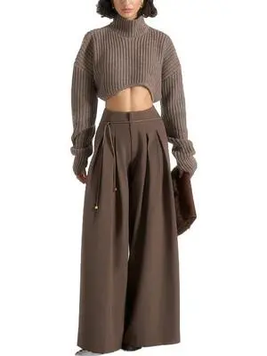 Manière De Voir Flora Box Pleat Wide Leg Belted Trousers - Brown