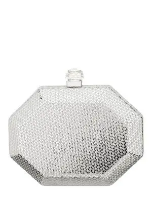 Nina Octagonal Minaudière Frame Clutch - Silver