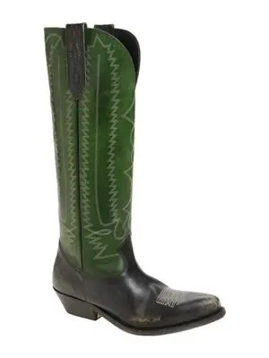GOLDEN GOOSE Wish Star Western Boots - Green/black