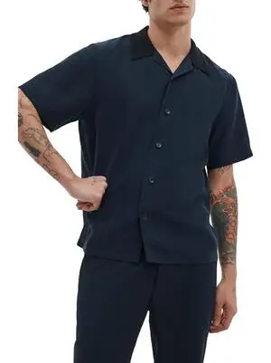 Rag & Bone Avery Slub Camp Shirt - Navy