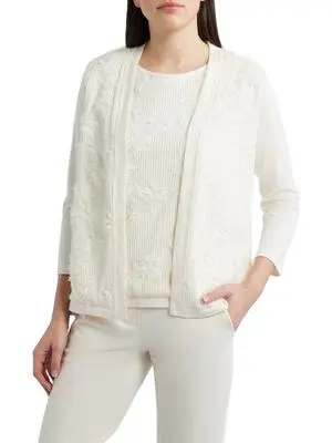 Anne Klein Kising Organza Appliqué Cardigan - White Dove