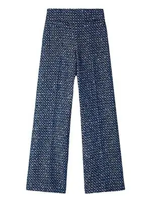 Sandro Straight-leg Sequin-embellished Cotton Trousers - Navy Blue