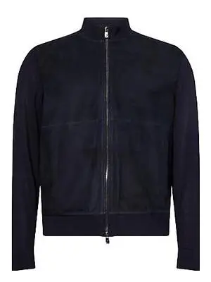 Corneliani Contrast-knit Regular-fit Suede Jacket - Navy Blue