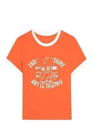 Zadig&Voltaire Mouse-print Cotton-jersey T-shirt - Tangerine