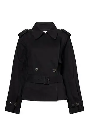 Good American Belted Cropped Cotton-blend Trench Jacket - Black001