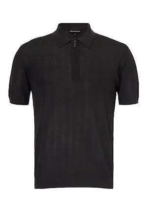Emporio Armani Half-zip Short-sleeves Cotton-knit Polo Shirt Xxxl - Dark Grey Melange