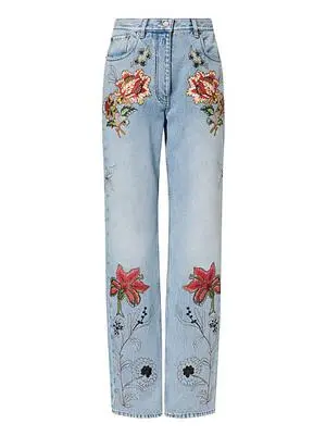 Valentino Garavani Floral-embroidered Straight Denim Jeans - Denim Blu Lav Chiaro