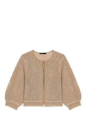 Maje Metallic Rhinestone-embellished Knitted Cardigan - Nude