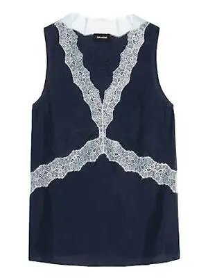 Zadig&Voltaire Silk Top With Lace Trim - Encre