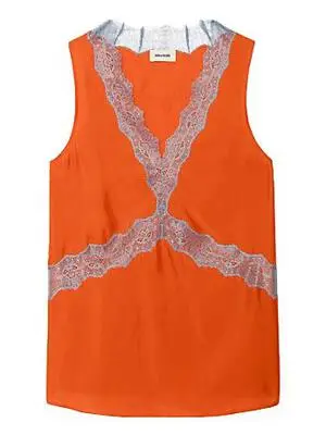 Zadig&Voltaire Silk Top With Lace Trim - Tangerine
