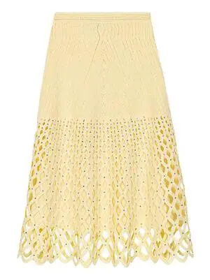 Maje Crochet Rhinestone-embellished Knitted Midi Skirt - Pale Yellow
