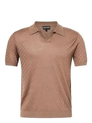 Emporio Armani Textured Short-sleeves Knitted Polo Shirt - Brown Lentil