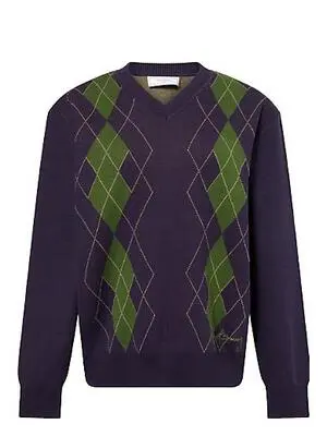 HOUSE OF SUNNY Argyle Knit Cotton Jumper - Navy
