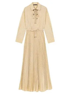 Maje Eyelet-embellished Pleated Maxi Dress - Pale Yellow