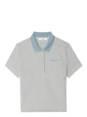 Zadig&Voltaire Logo-Embroidered Cotton Polo Shirt Medium Grey