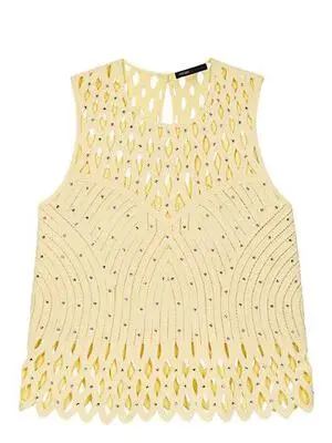Maje Crochet Rhinestone-embellished Woven Top - Pale Yellow